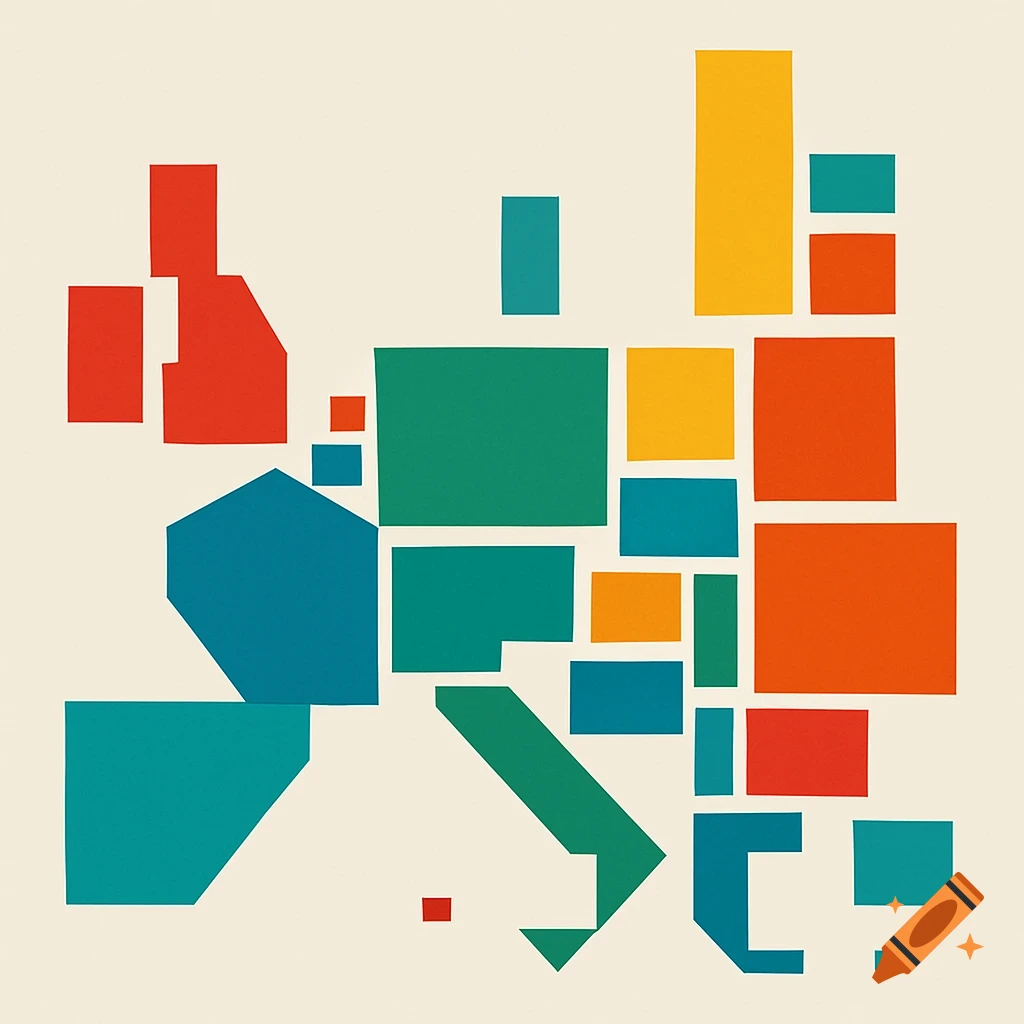 Abstract, colorful map of Europe formed by simple geometric shapes in ...