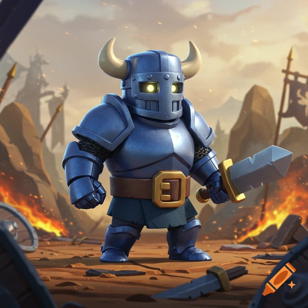 A cute mega knight plushie stands in a grassy field surrounded by other ...