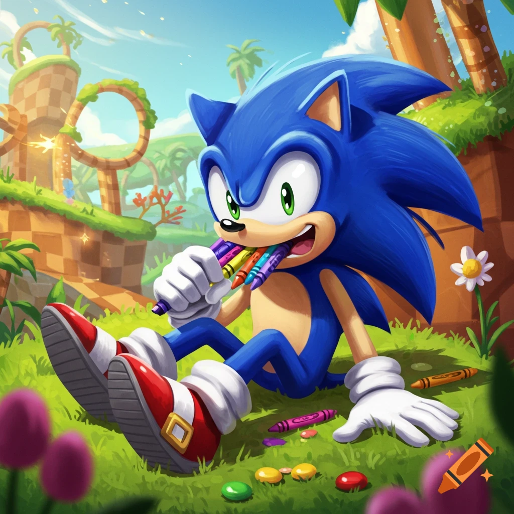 Sonic the hedgehog in an energetic pose on Craiyon