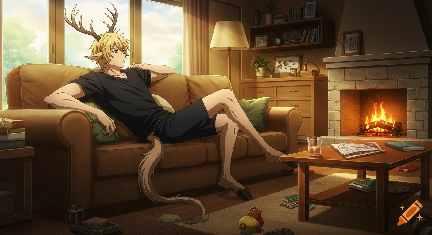 Digital art of a smiling anime woman in a black bikini lying on her ...