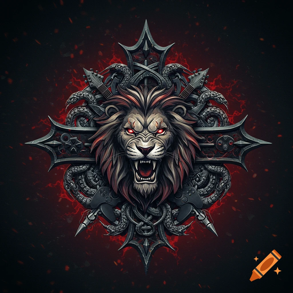 A detailed biomechanical design featuring red tendrils intertwined with ...