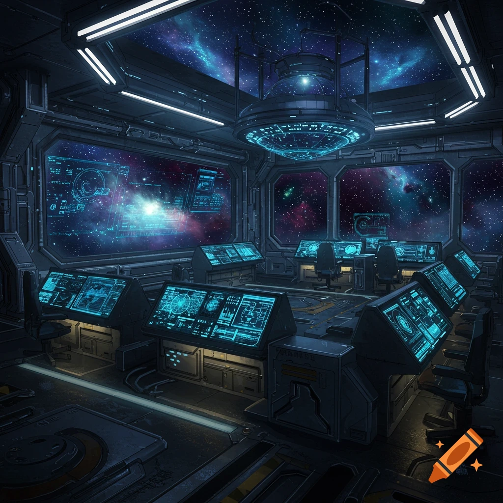 A grey alien with large dark eyes sits in the cockpit of a futuristic ...