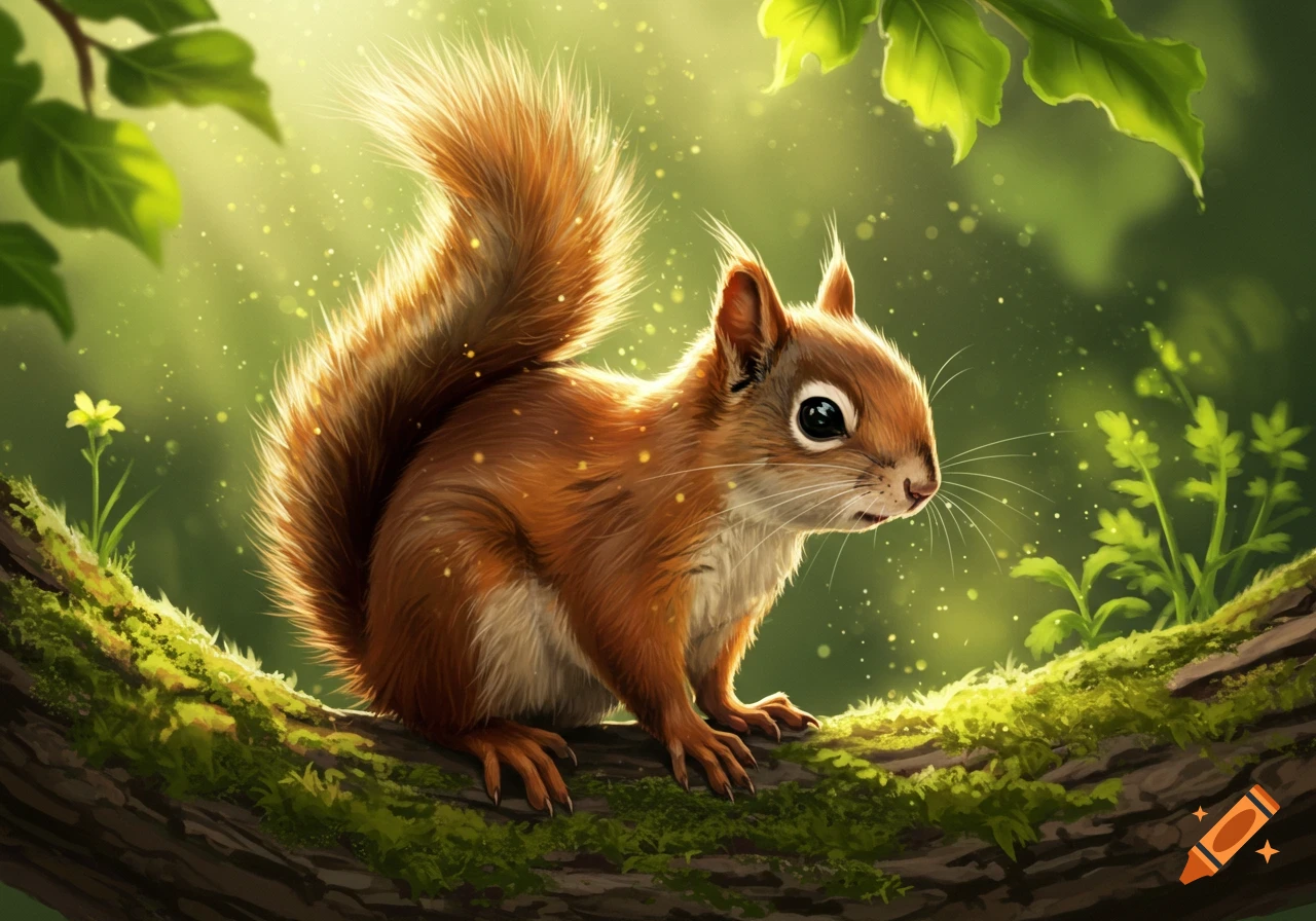 An anthropomorphic squirrel warrior with a spear and pouch stands on a ...