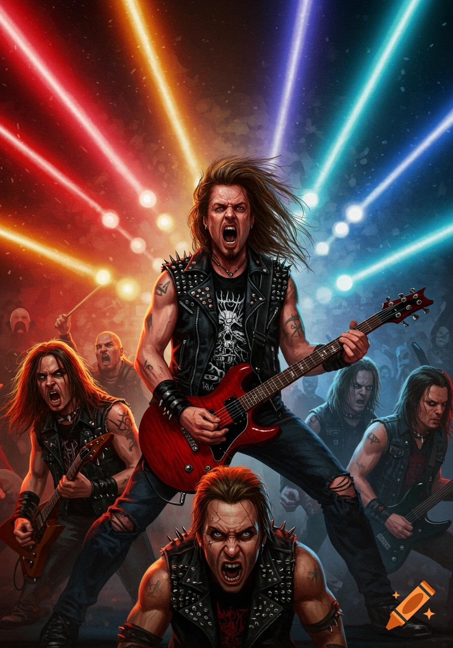 An Australian Shepherd dog wearing a studded denim battle vest with a ...