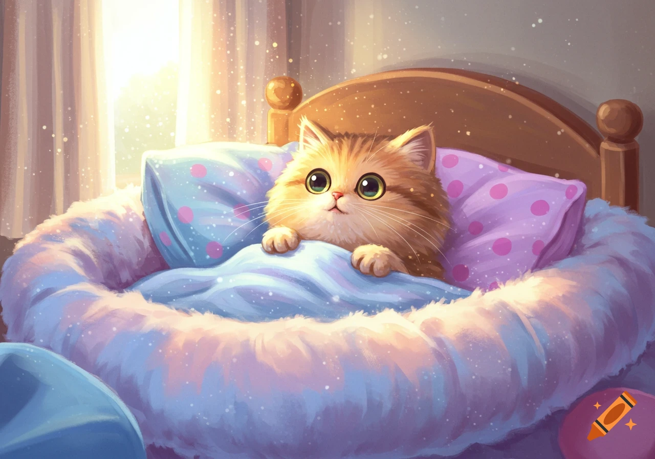 A happy orange chibi cat comforts a crying grey chibi cat in a cozy ...