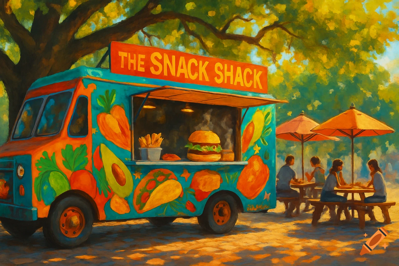 Smiling children wait in line at a cheerful school cafeteria lunch cart ...