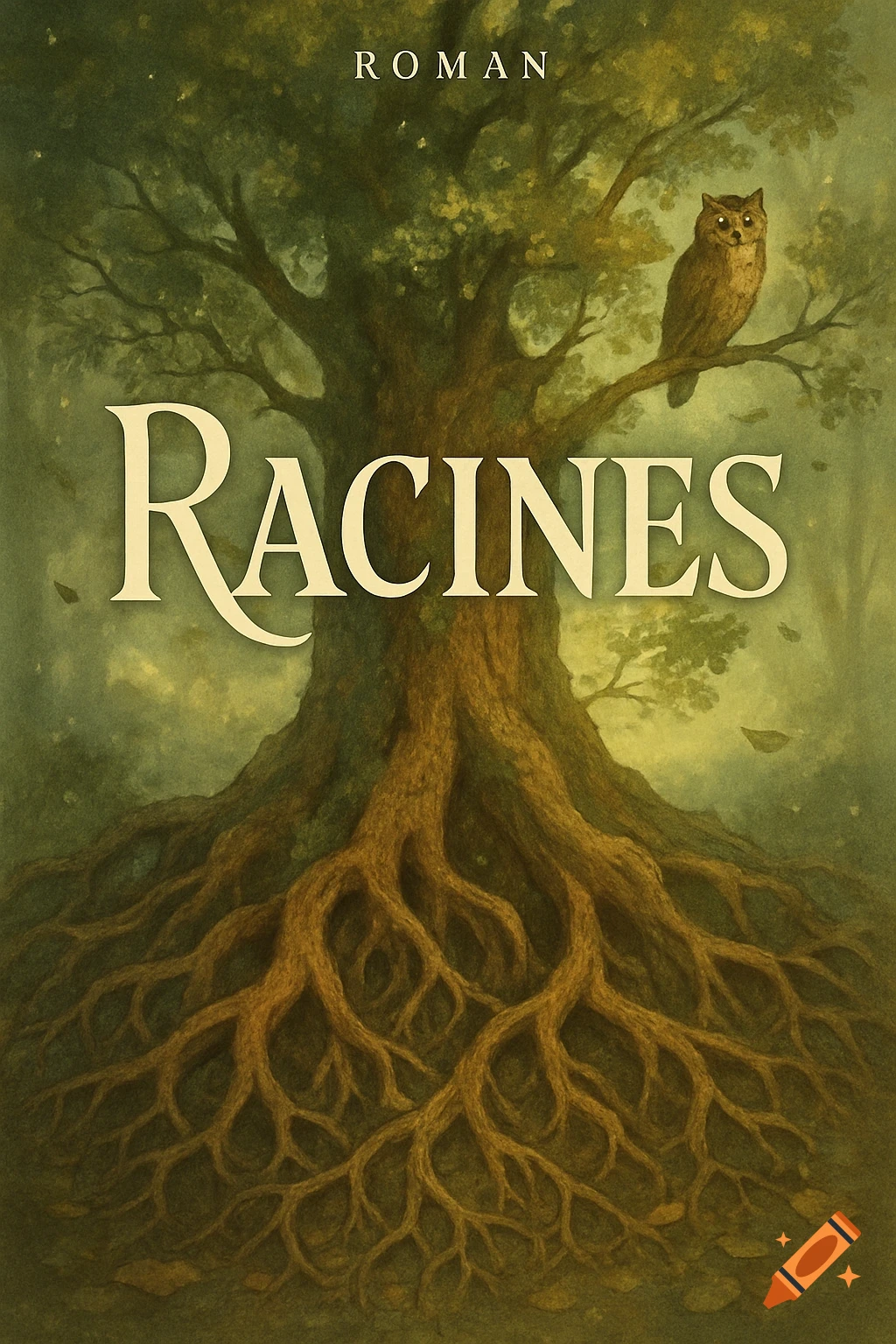 Illustrative book cover featuring a large tree with visible roots and ...
