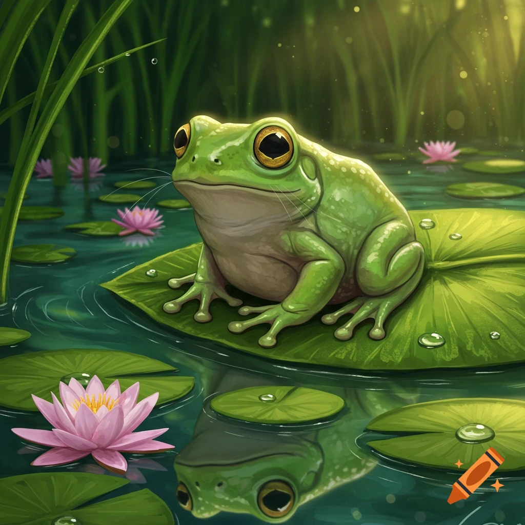 A detailed pencil sketch of a large, anthropomorphic frog standing ...