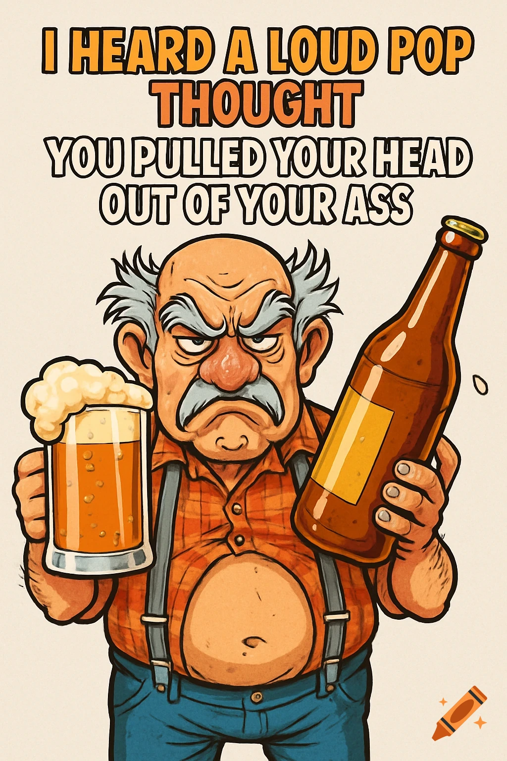 A cartoon depicts a smiling old man with a beard on a park bench ...