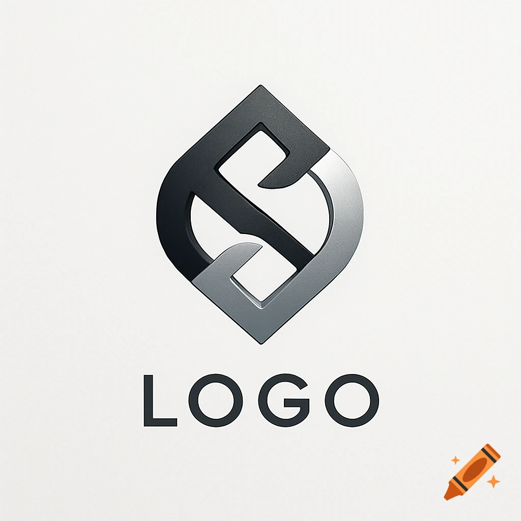 Modern abstract logo with interlocking dark gray and silver shapes ...