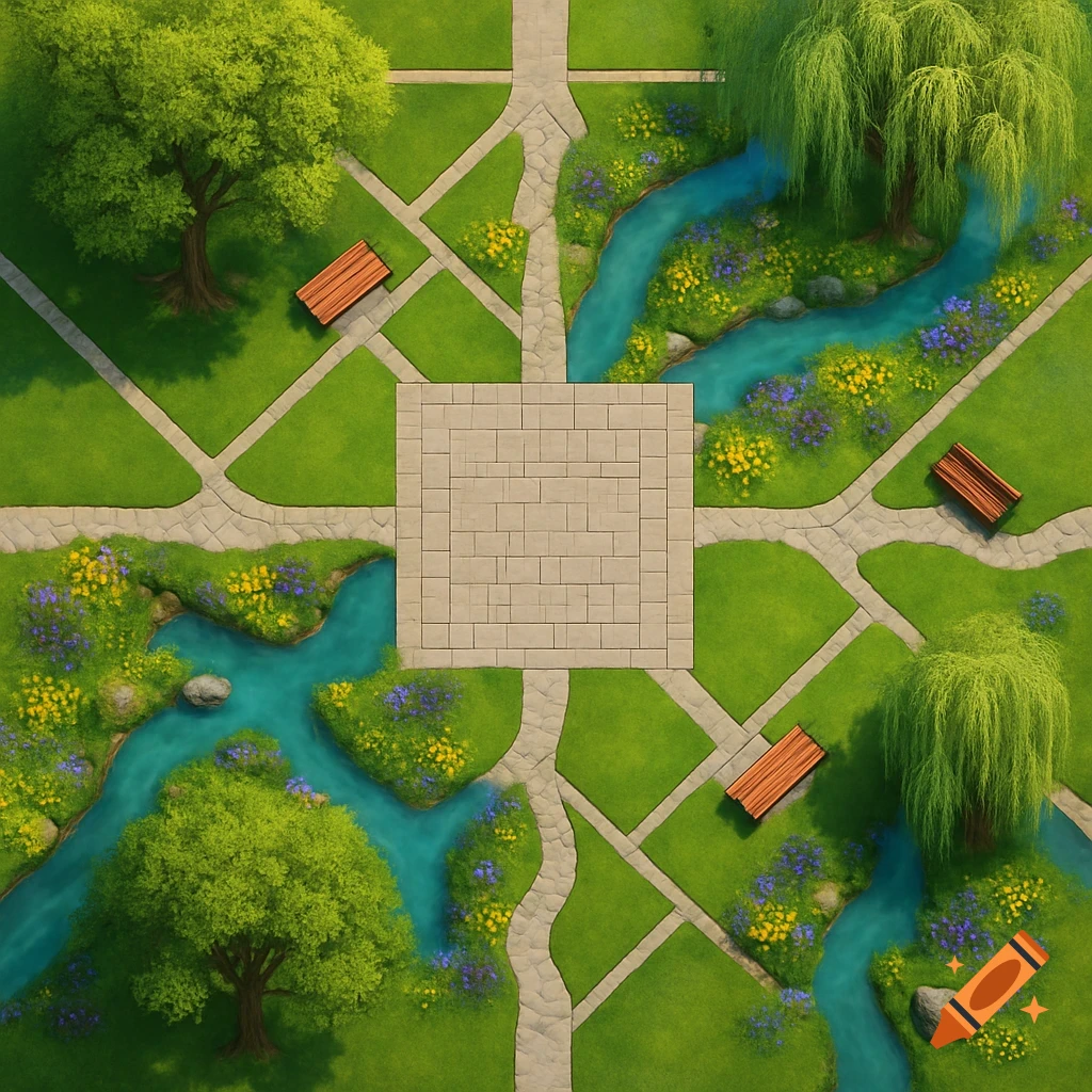 Japanese temple and cherry tree in watercolor battlemap square grid on ...