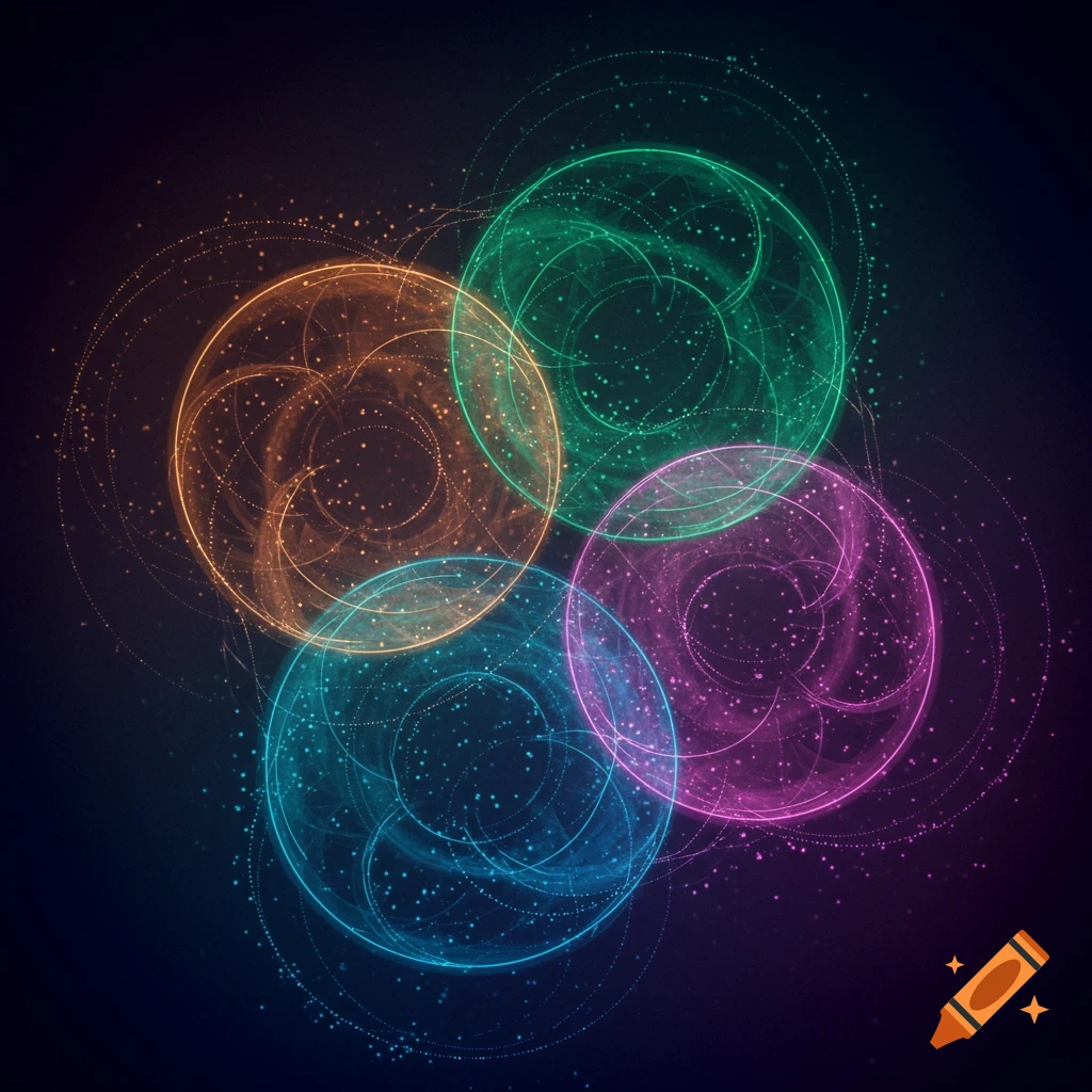 A circular abstract neon light art piece displaying concentric rings in ...