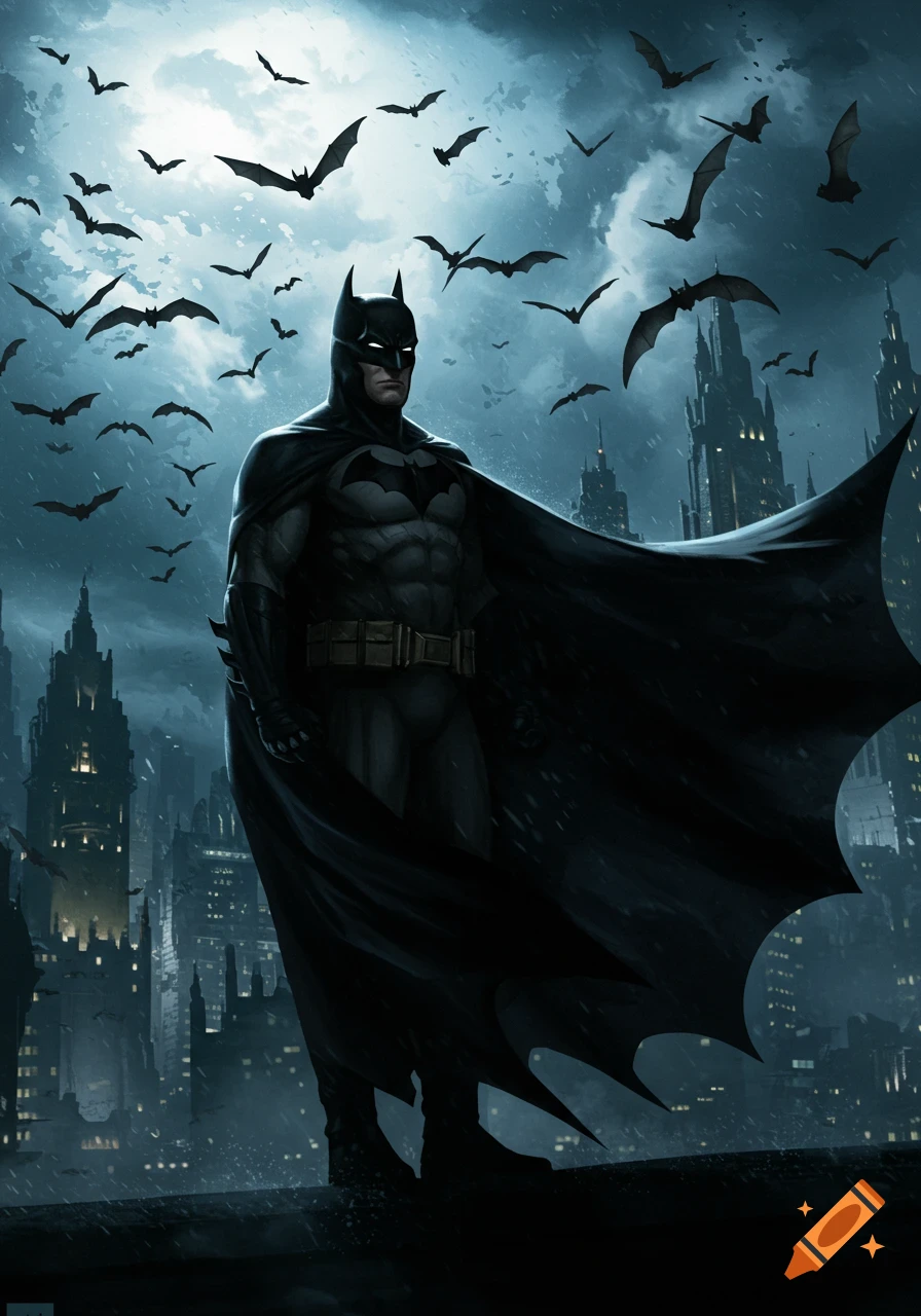 Superman and Batman face off in a stormy Gotham city with lightning ...