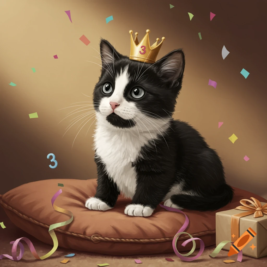 A cartoon calico cat sits in an open cardboard box, with the word 'VOR ...