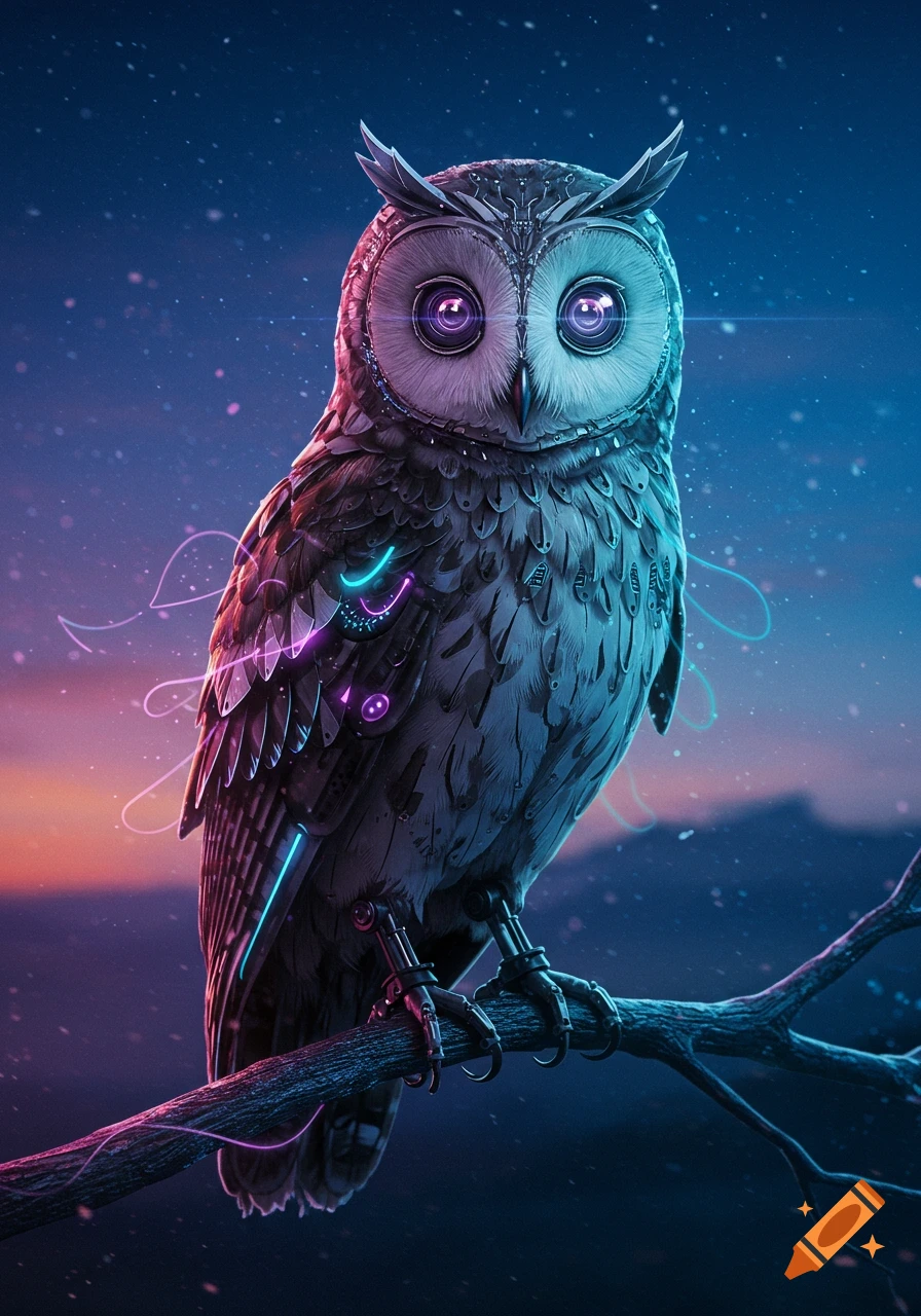 Mysterious owl with glowing eyes on Craiyon