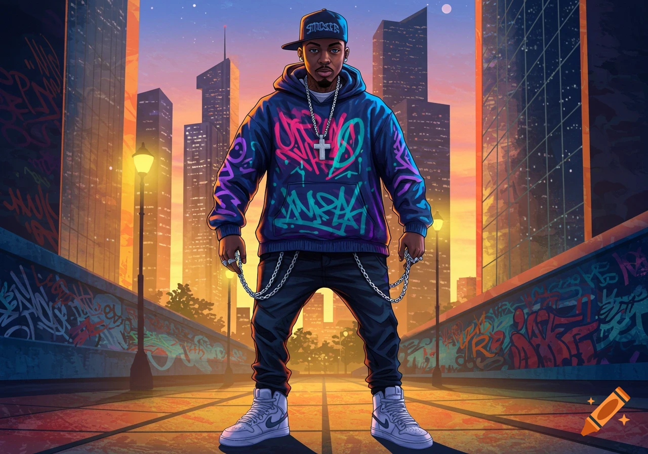 Two men resembling Diddy and Drake kiss at a vibrant concert with a ...