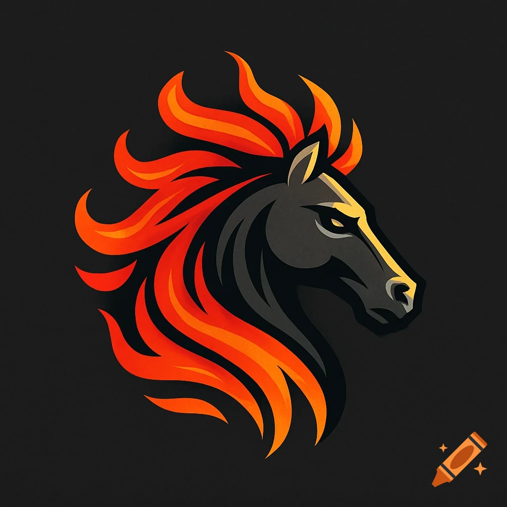 Elegant stylized fire red and copper horse with flowing mane and tail ...