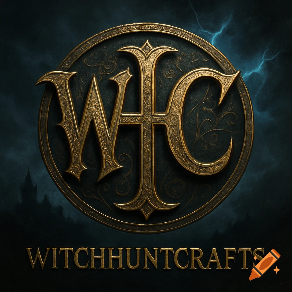 Black and white medieval-style logo with a magician's hat, feather ...