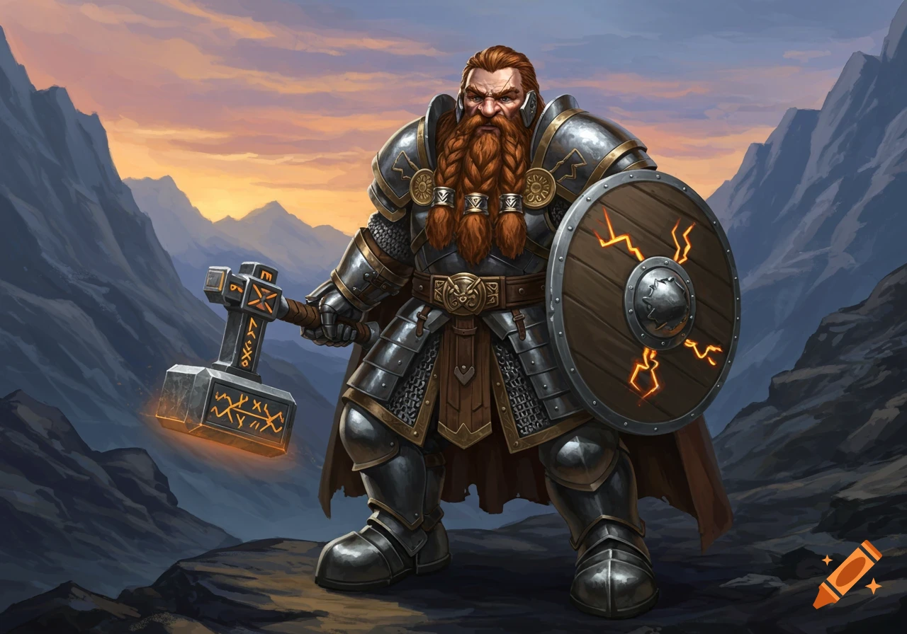 A fantasy guard captain in ornate silver armor and blue cape stands ...