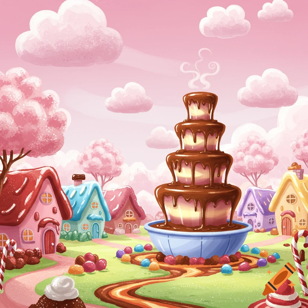 Cartoon illustration of a candy land with large red and white candy ...