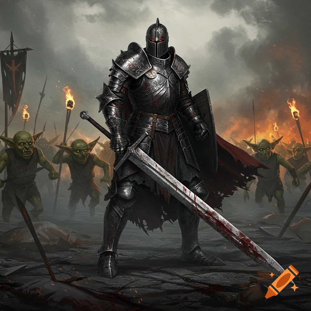 Bald warrior monk in ornate imperial Chinese armor, holding hook swords ...