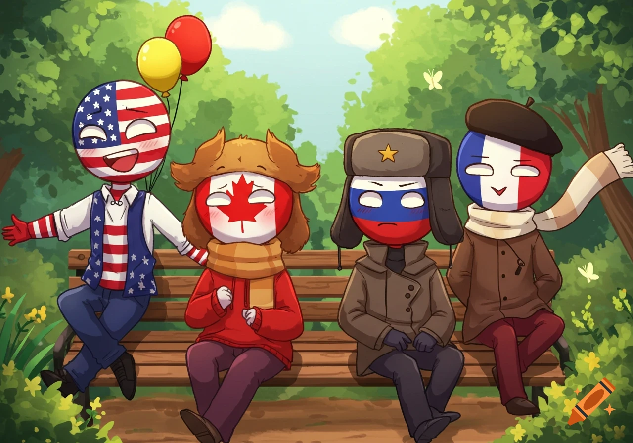 Cartoon countryballs of Russia, Poland, and USA on a world map. on Craiyon