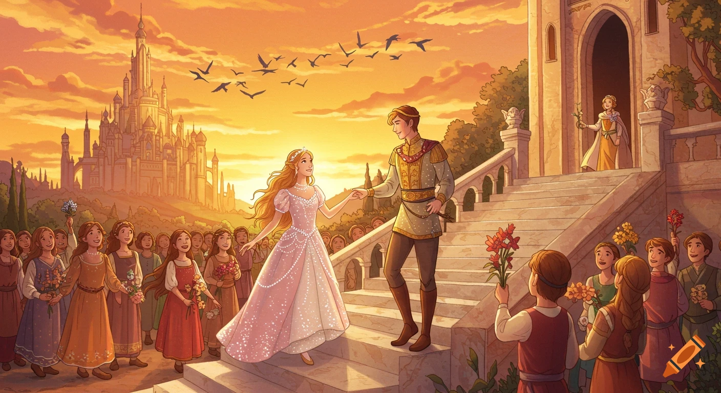 Colorful fantasy illustration of two princesses riding a magic carpet ...