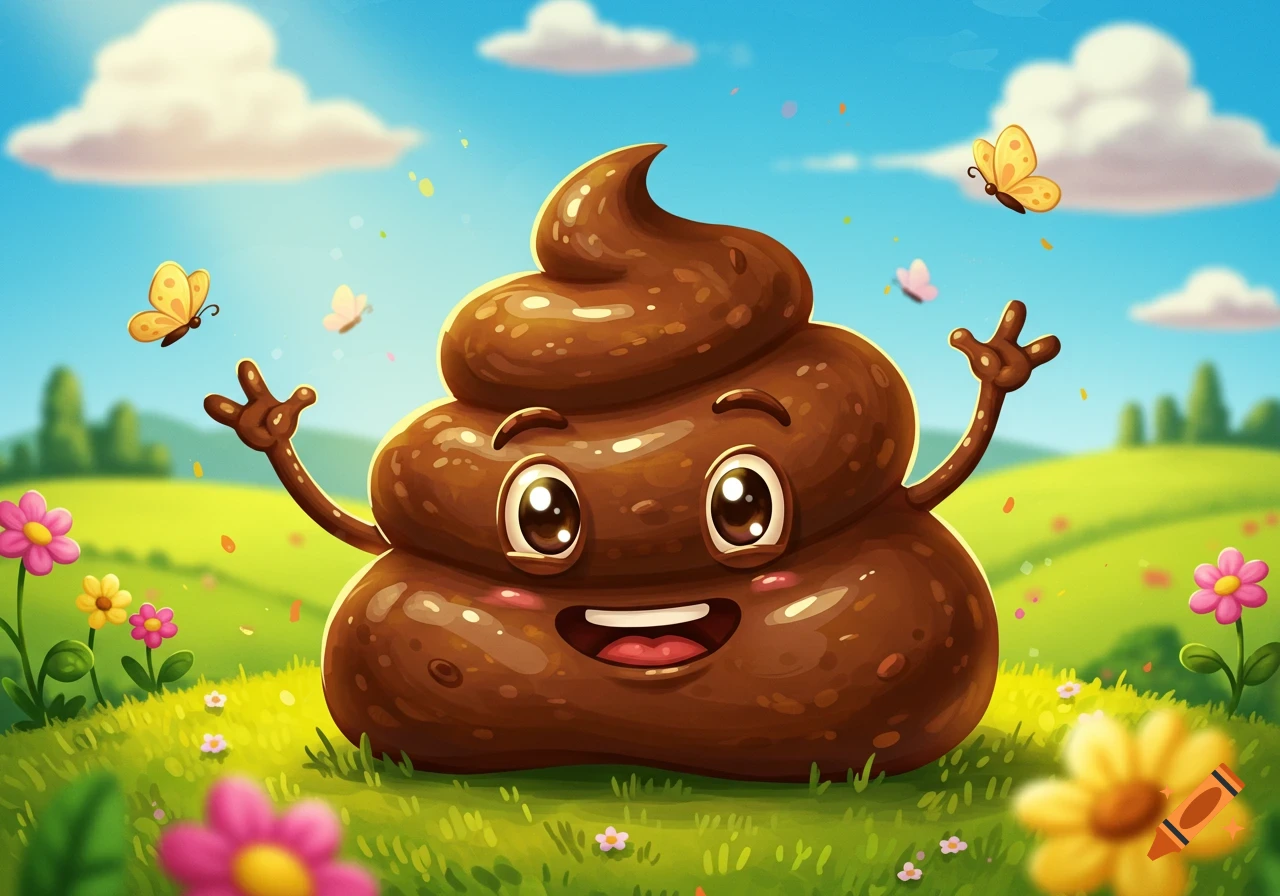 A cute, smiling cartoon poop character with fairy wings, arms, legs ...