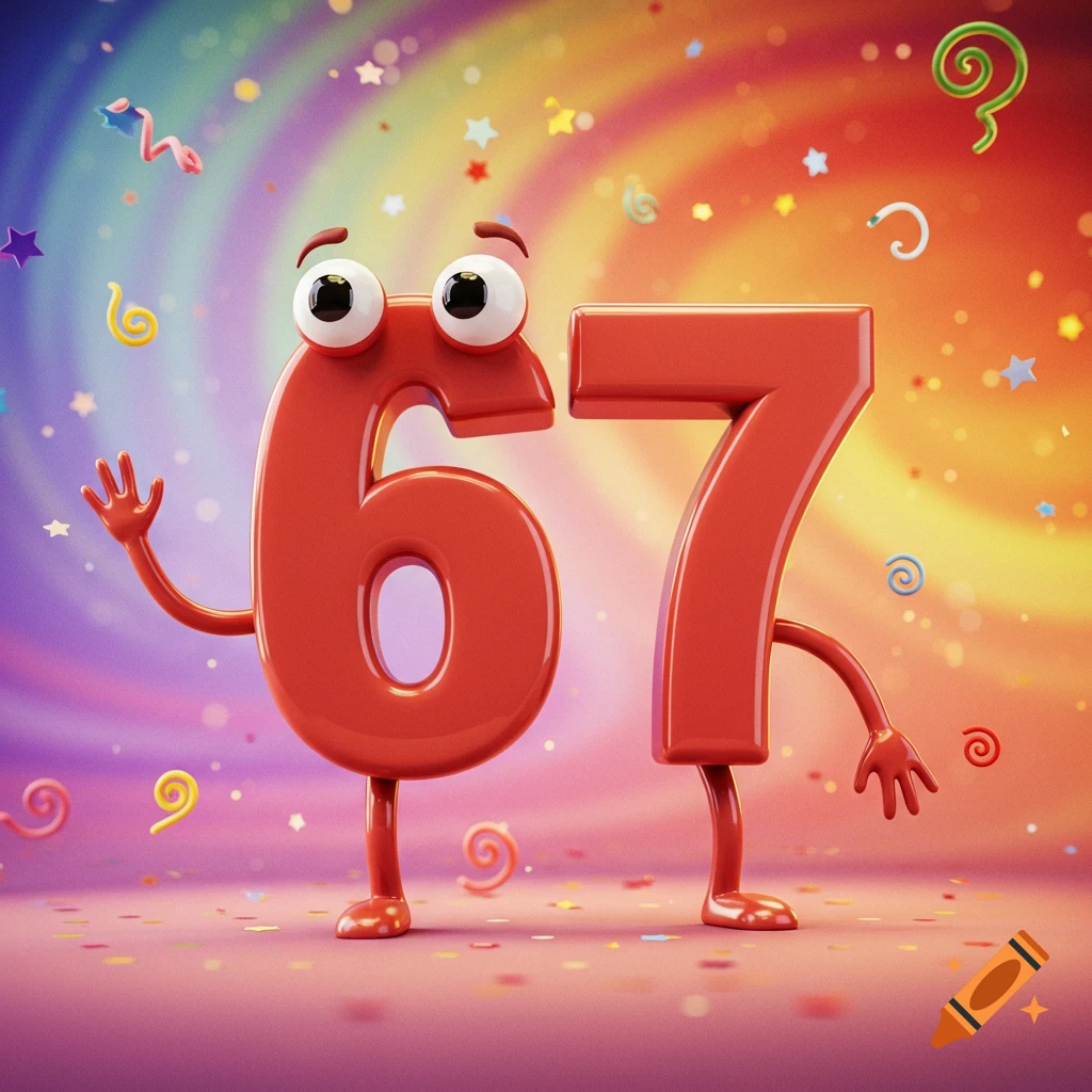 Cartoon numbers 6 and 7 as characters; 6 winks, both have arms, hands ...