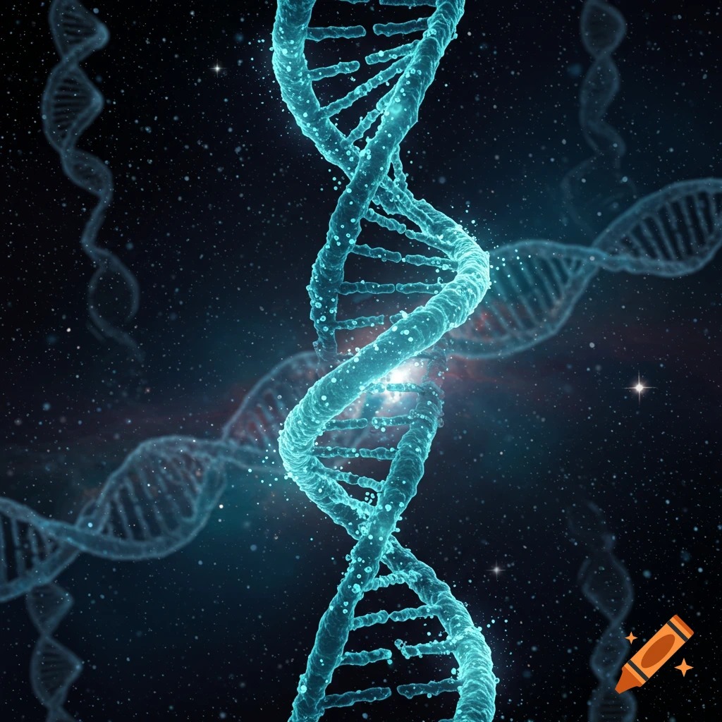 Translucent human figure intertwined with a glowing, colorful DNA helix ...