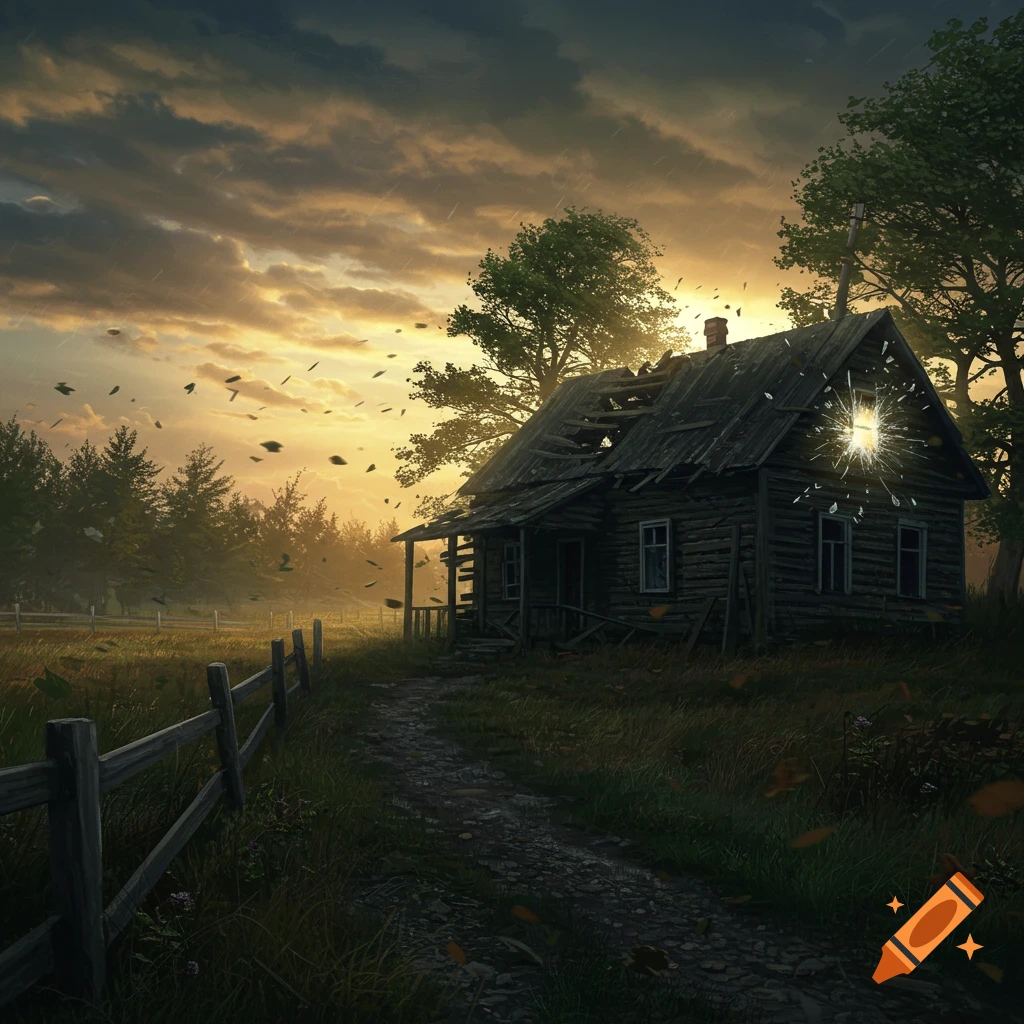 Watercolor painting of a moonlit, abandoned house covered in vines ...