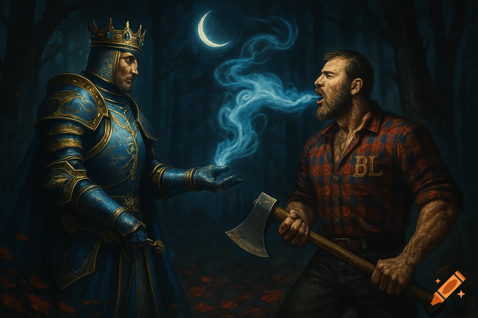 A medieval king with a crown and beard sits on an ornate throne ...