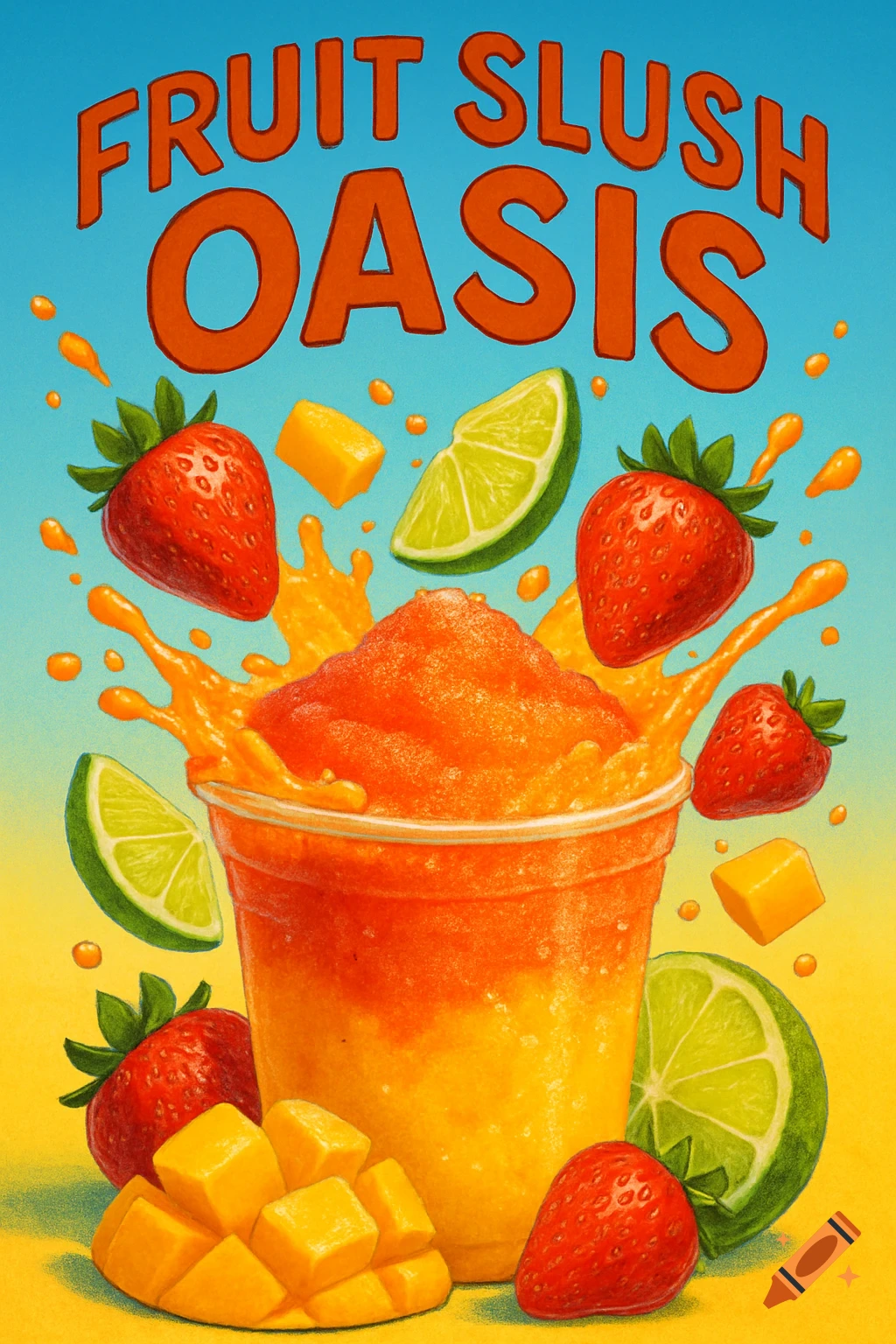 Vintage-style graphic of a coconut drink with clouds and a red-striped ...