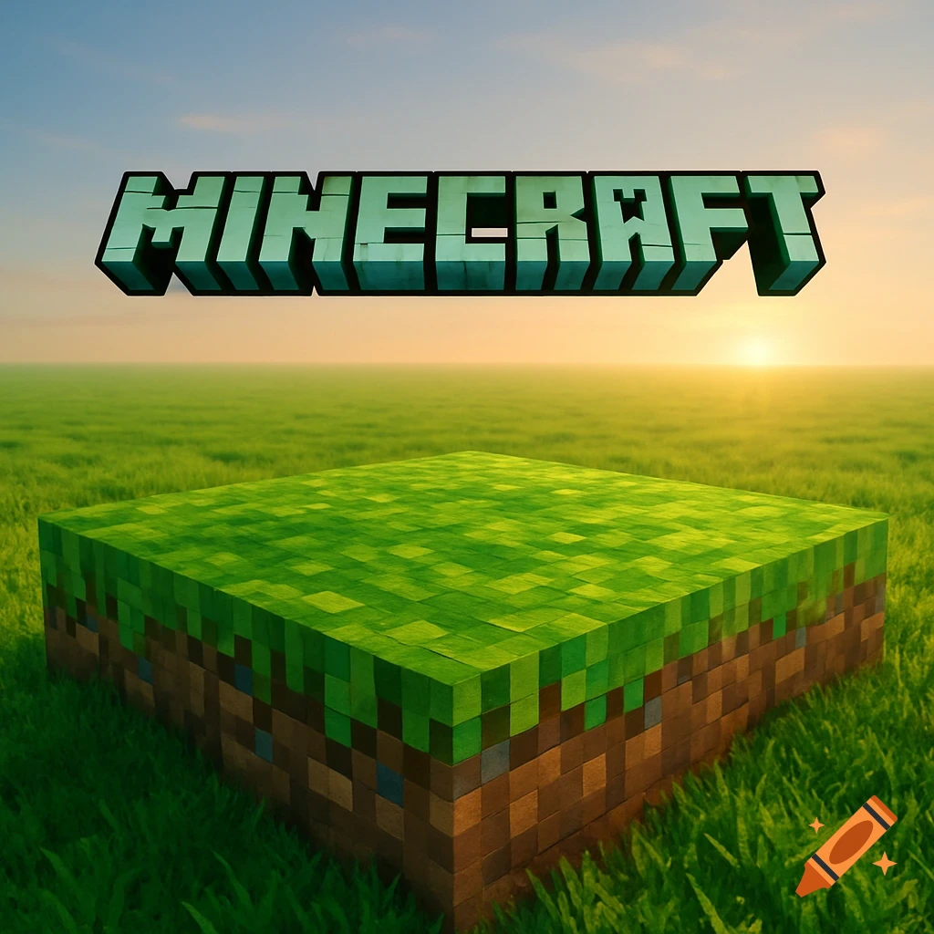 Pixelated Minecraft dirt block with green grass on top, floating in a ...