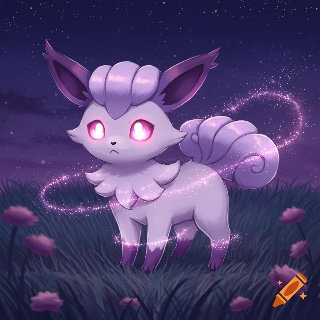 A red Charizard and a cream Ninetales look at each other in a moonlit ...