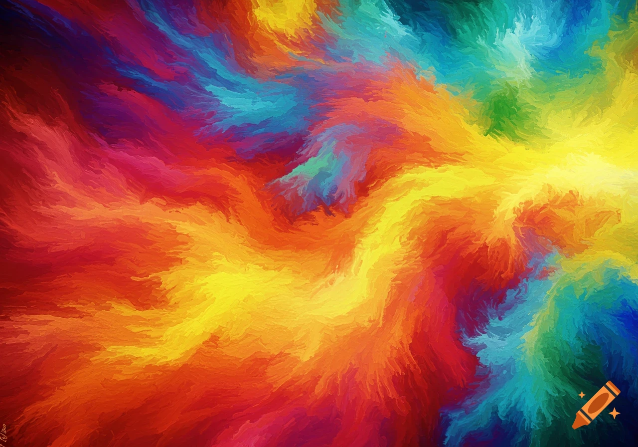 Vibrant abstract painting with a dynamic burst of blue, red, orange ...