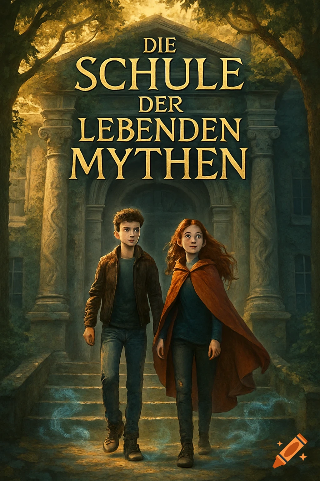 A digital painting of a silhouette walking down a dark, misty path ...