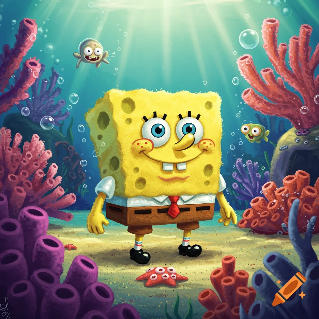 Six cute, colorful cartoon portraits of Spongebob, Patrick, Squidward ...