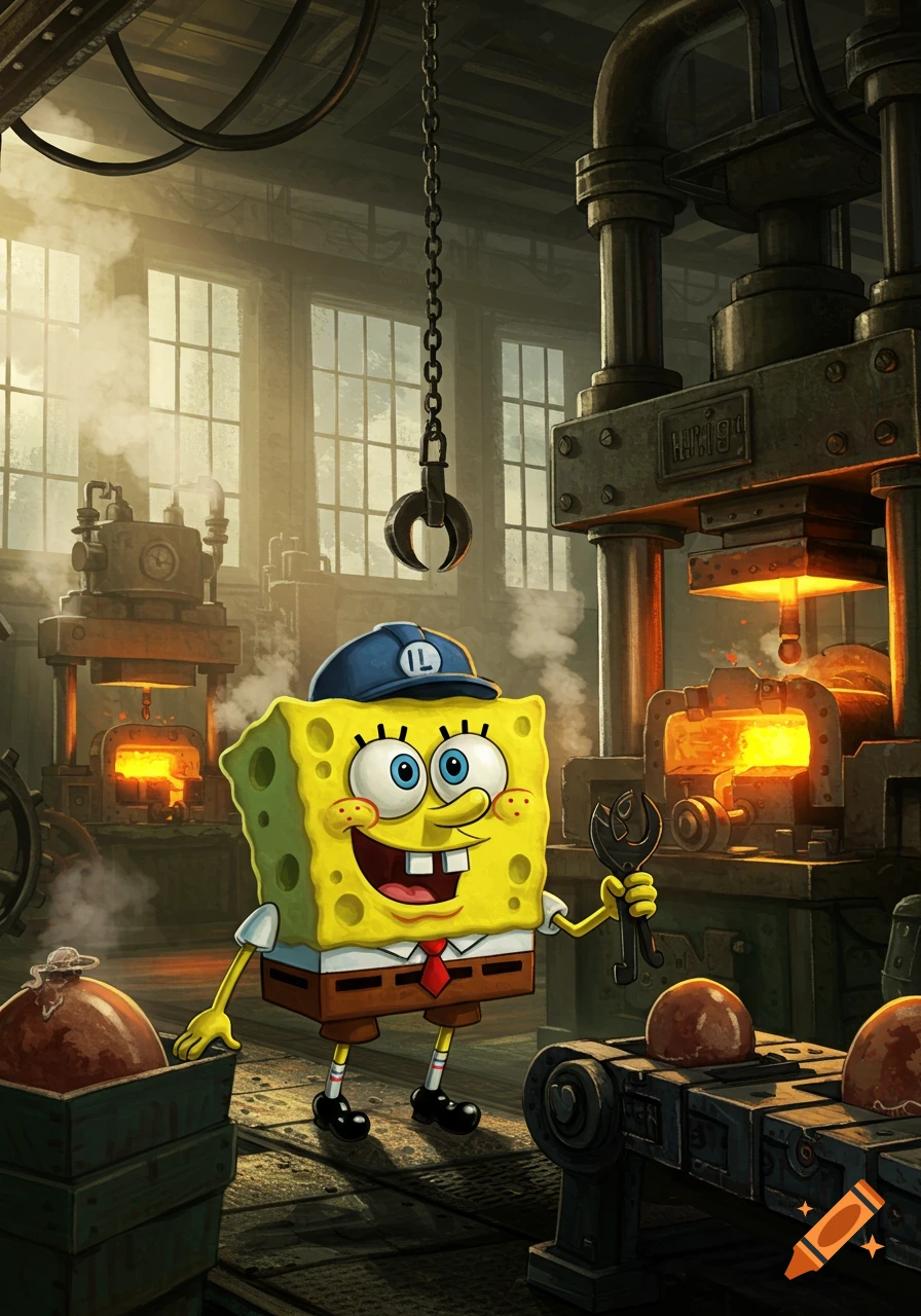 Spongebob Squarepants in a blue cap with an L, holding a wrench and ...