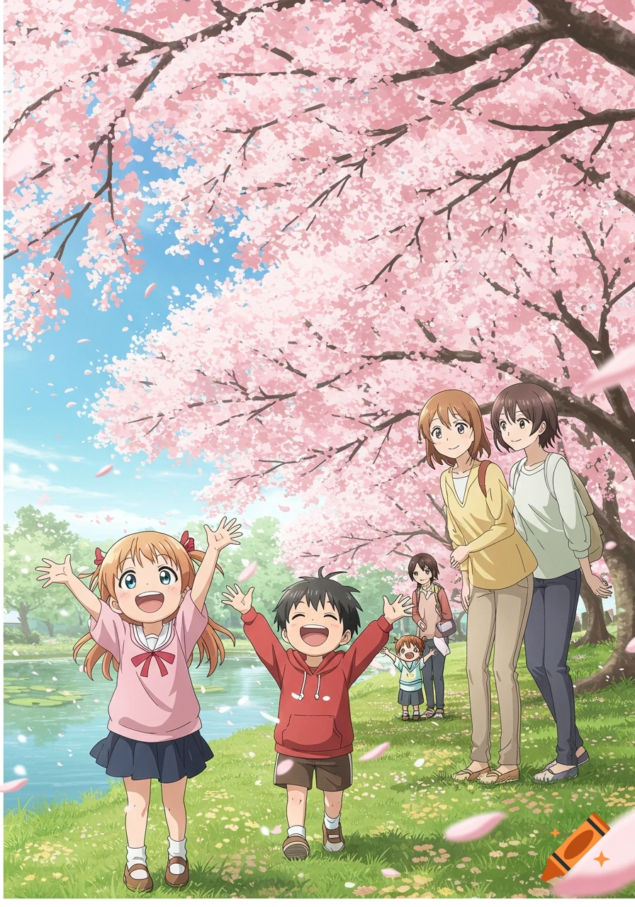 A group of anime high school students in a hallway with a grotesque ...