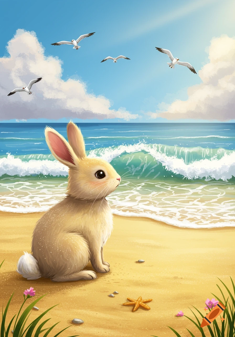 A fluffy white bunny sits in the snow, reading a book by the light of ...