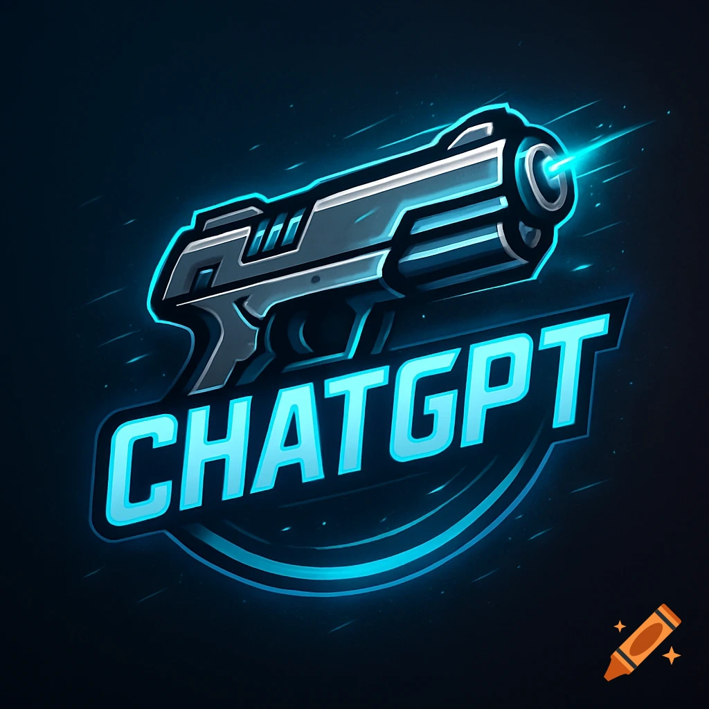 A stylized blue and gray blaster weapon logo with the word 'CHATGPT ...