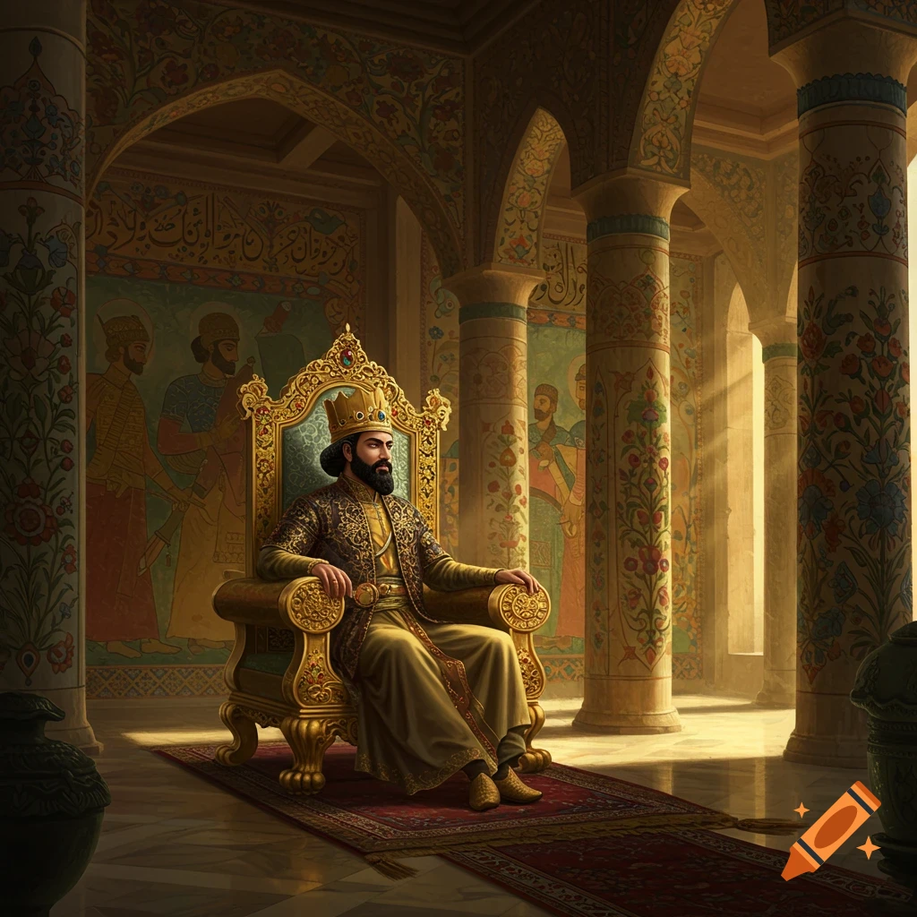 An old man with a white beard and golden crown in a regal robe stands ...