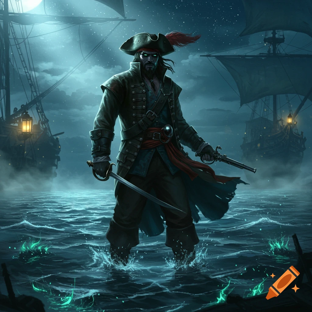 Cyberpunk space pirate with futuristic flintlock weapon on Craiyon