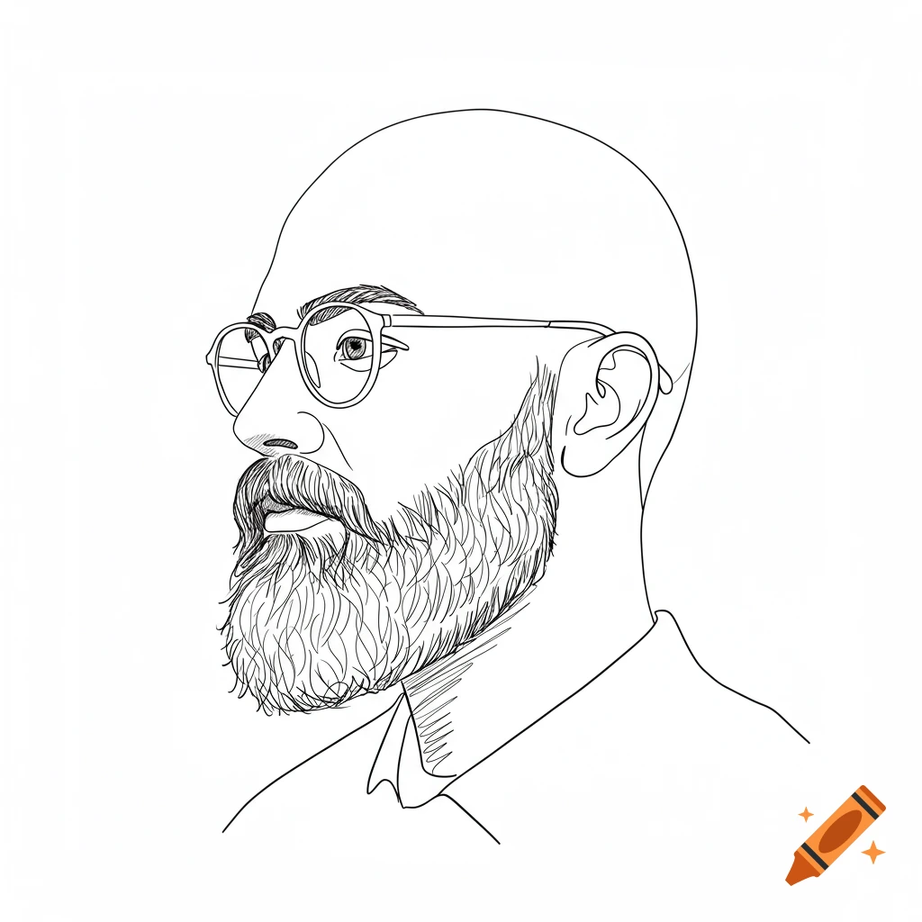 Abstract line drawing of a laughing face in cubism and expressionism ...