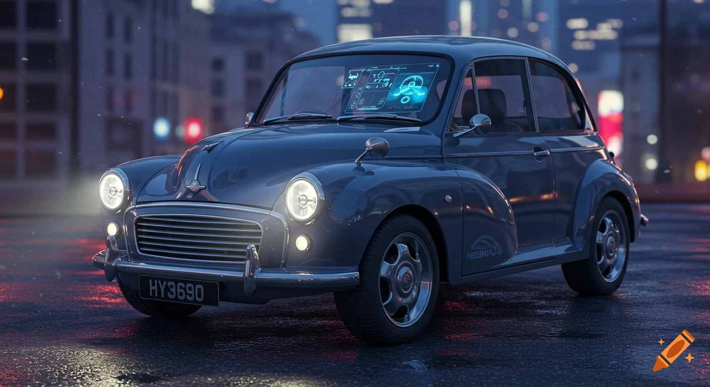 A red Mini Cooper with white stripes, adorned with a Santa hat and ...