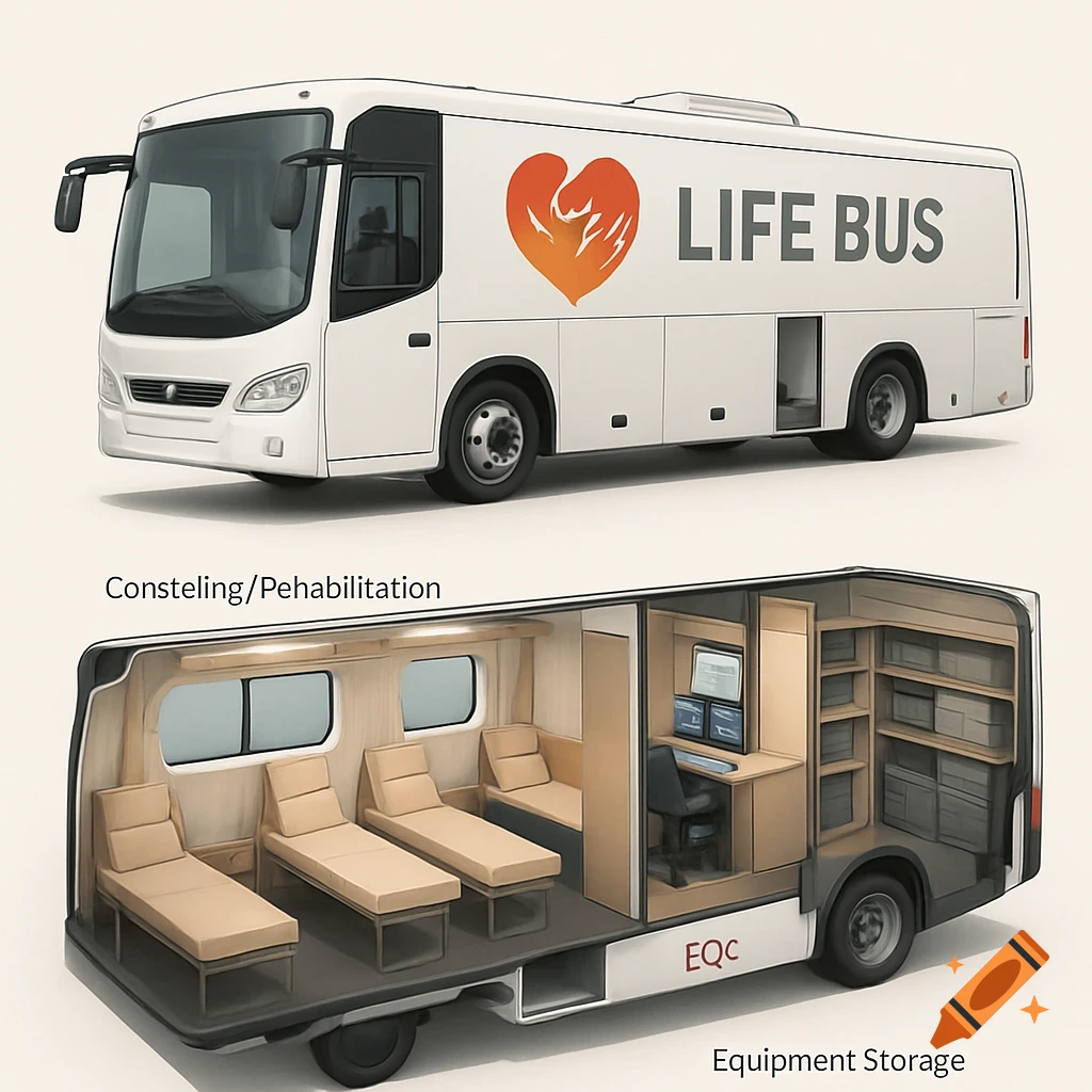 Flat template-style illustration of a red and white bus with yellow ...