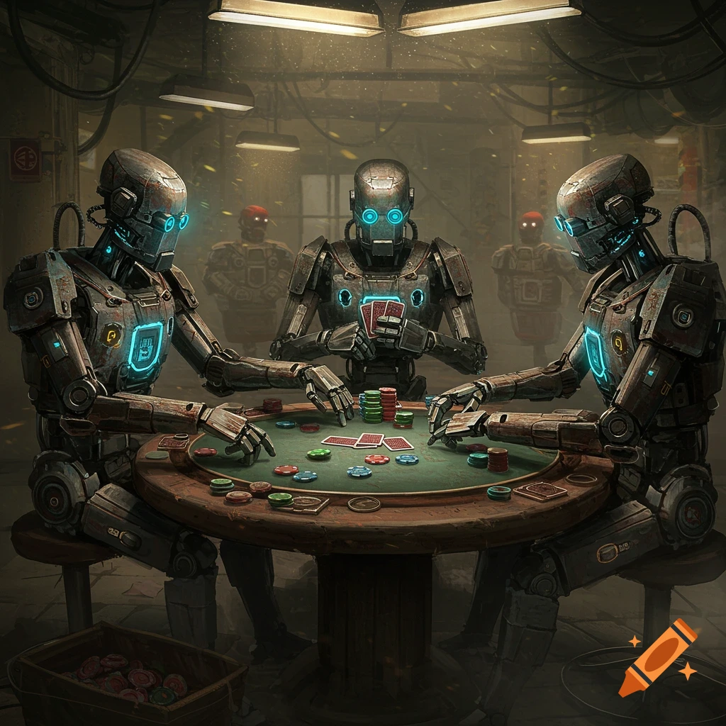 An anime-style cardboard robot costume stands in a convention hall ...