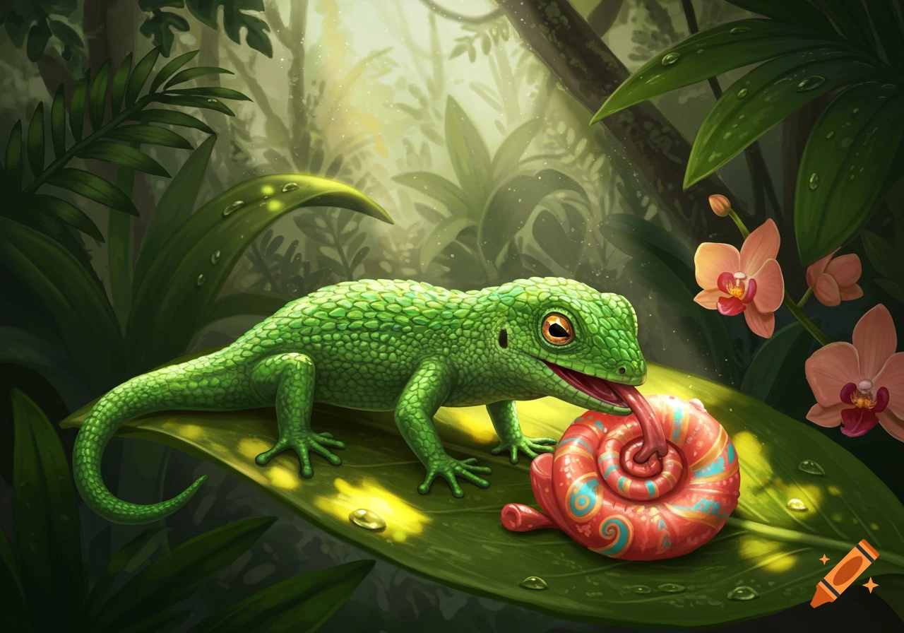 Five illustrated chameleons on branches, each with different ...