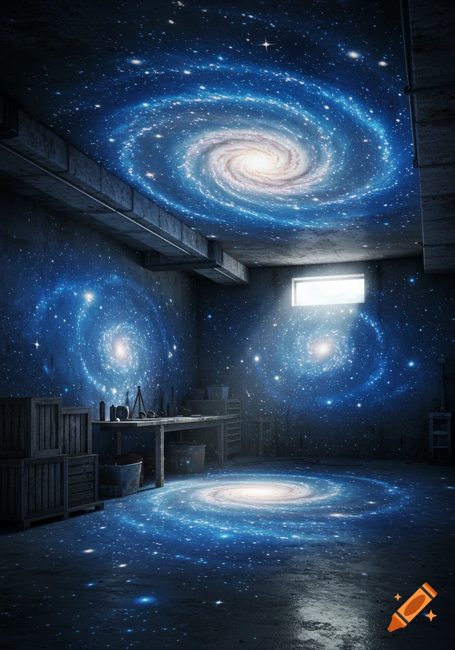 A basement room with concrete walls, ceiling, and floor transformed ...